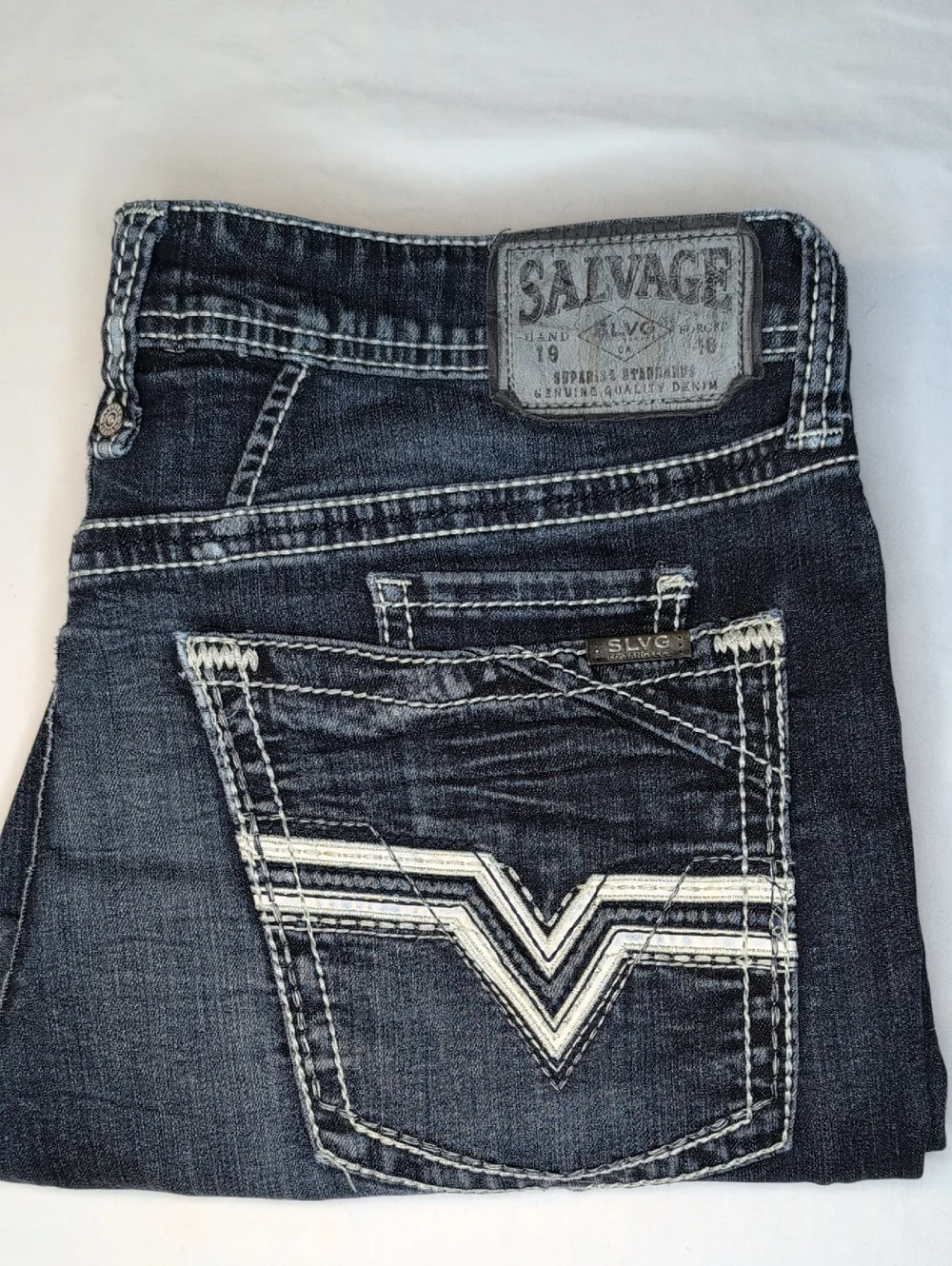 Salvage | Jeans | Salvage Mens Indigo Slim Straight Jeans With White ...